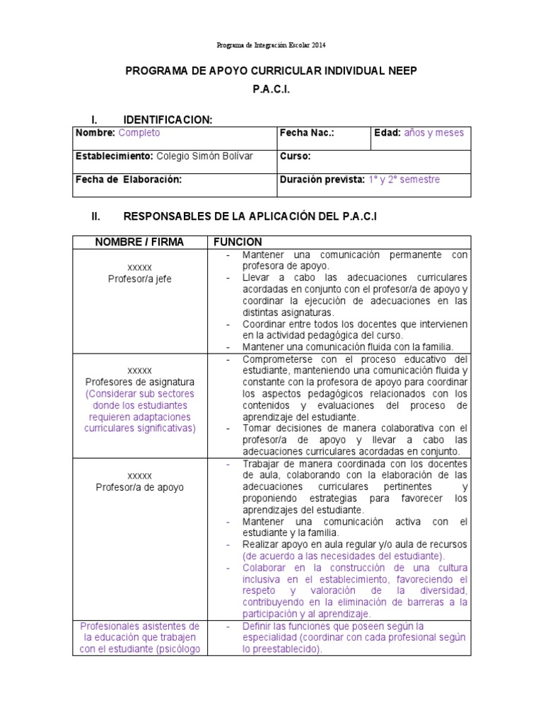 Formato PACI | PDF