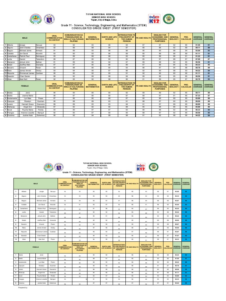 11-STEM-Villa - Consolidated Grade Sheet | PDF