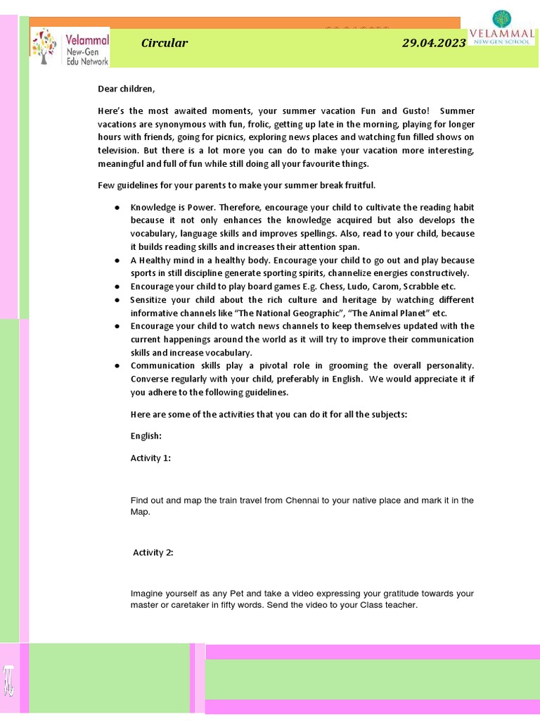 Holiday Assignment Grade 4 | PDF