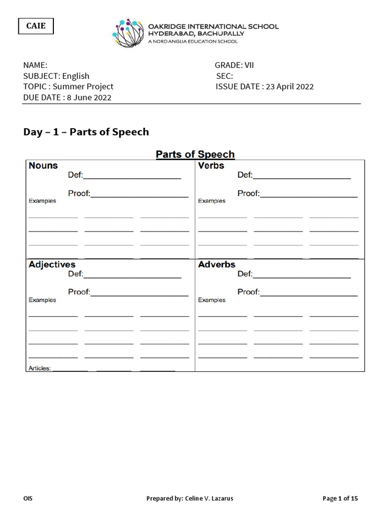 Grade 7 Summer Project - English PDF | PDF