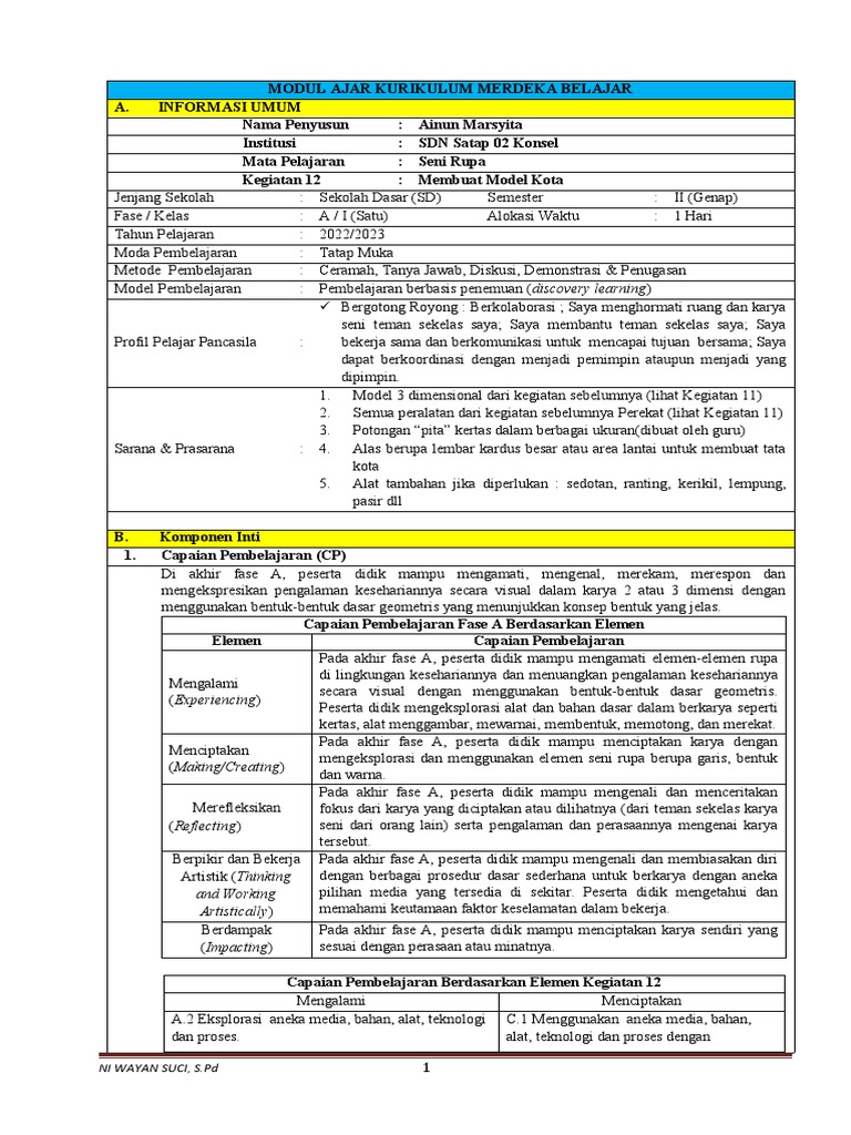 RPP Seni Rupa KLS 1 SMS 2 | PDF | Karier & Perkembangan | Seni