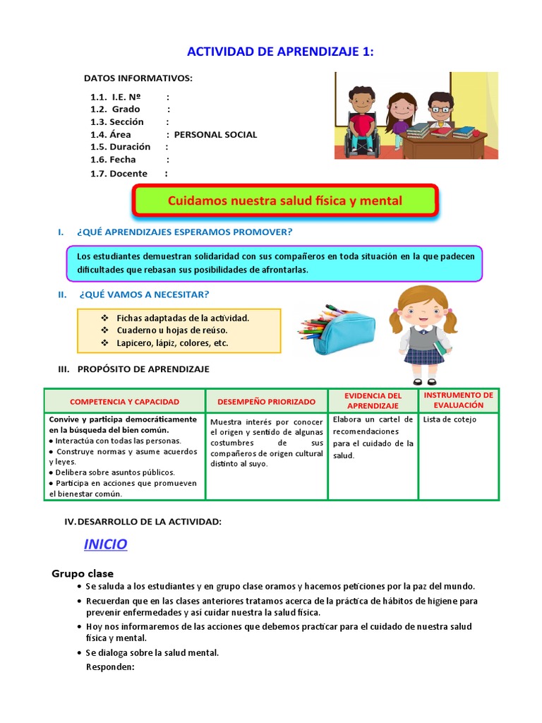 D1 A2 SESION PS. Cuidamos Nuestra Salud Física y Mental | PDF