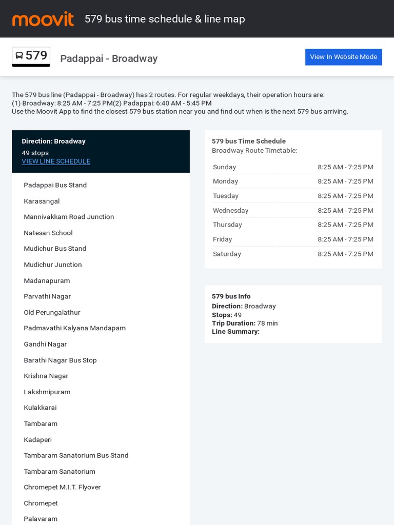 Padappai - Broadway: 579 Bus Time Schedule & Line Map | PDF