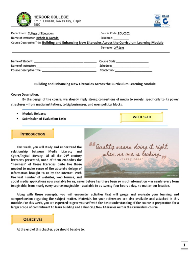 Module 5 Building and Enhancing New Literacies Across The Curriculum ...