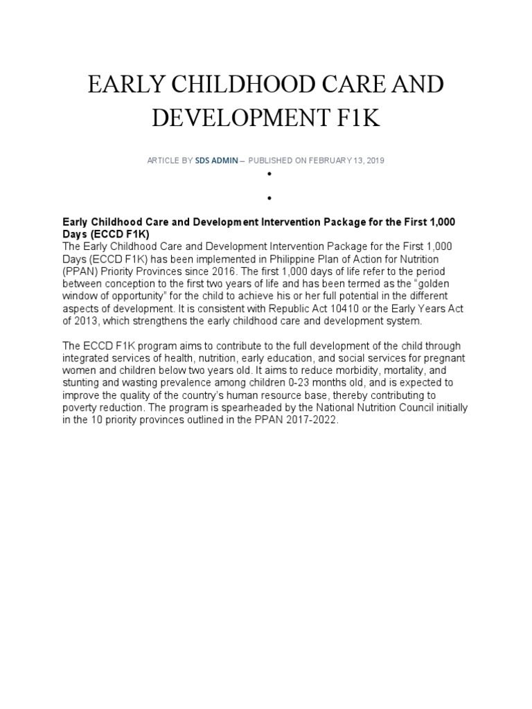 Early Childhood Care and Development F1K | PDF
