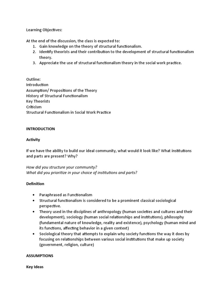Structural Functionalism Social Work | PDF