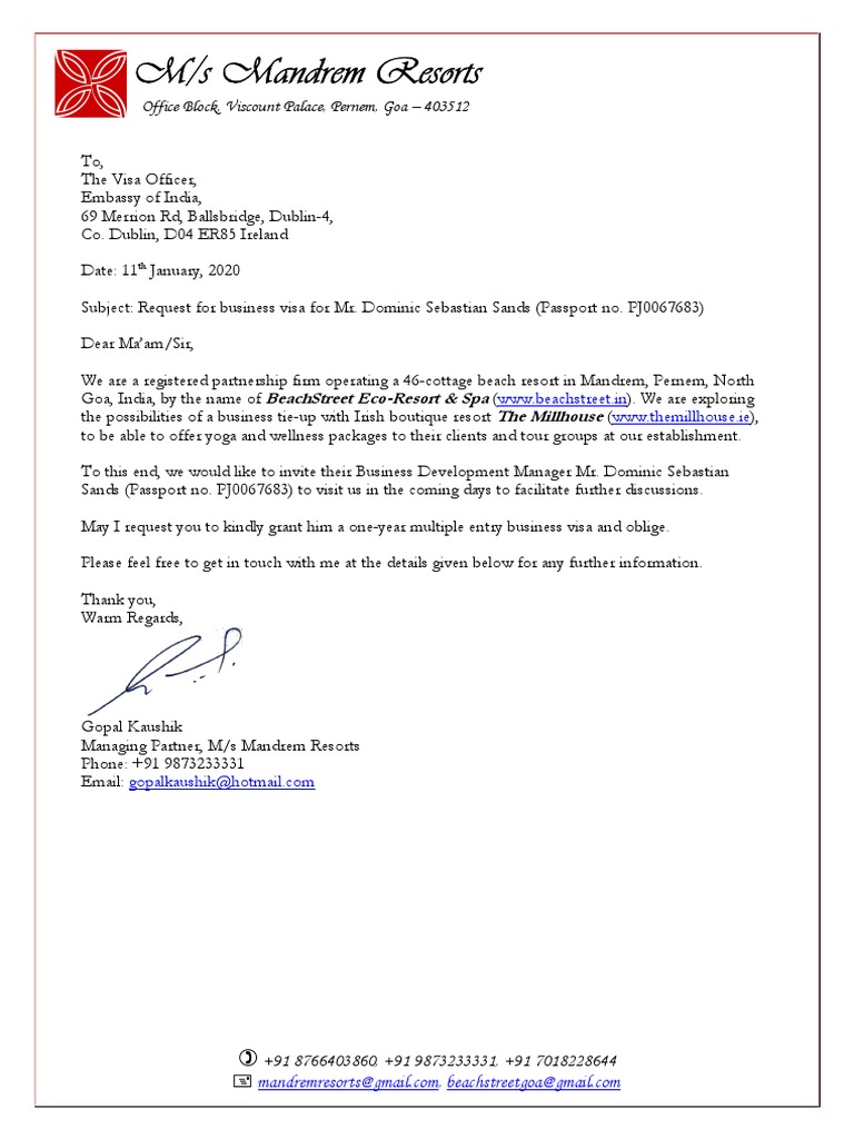 Business Visa Request for Partnership | PDF | Career & Growth | Business