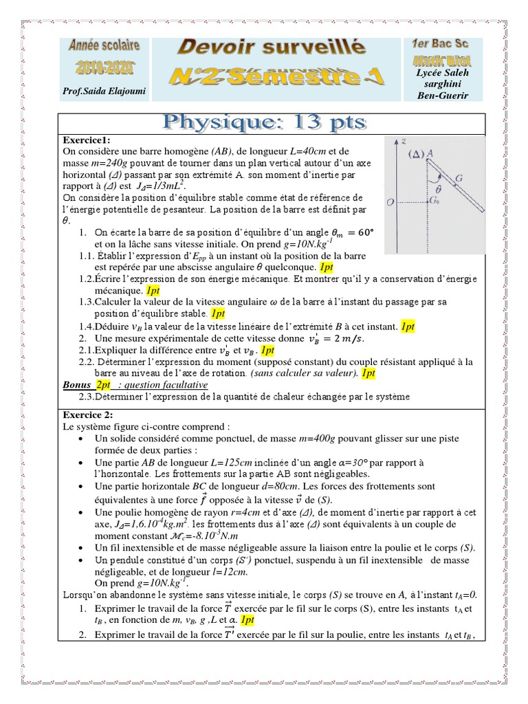 Devoir 2 Modele 4 Physique Chimie 1er Bac Semestre 1 | PDF