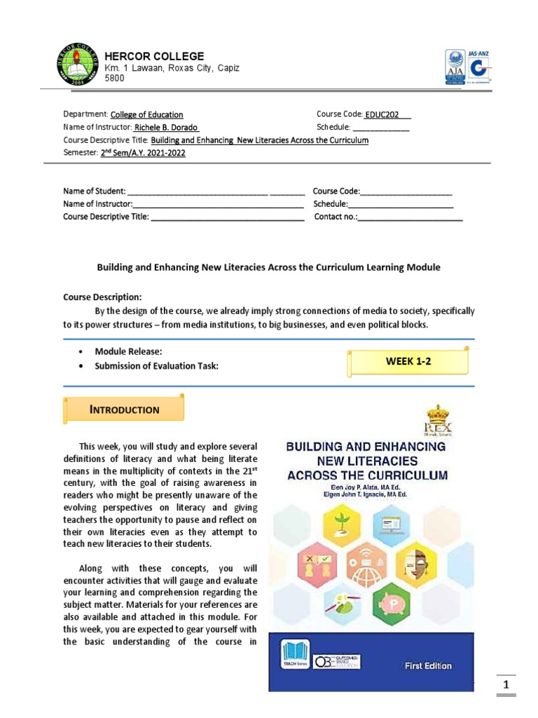 Module 1 Building and Enhancing New Literacies Across The Curriculum PDF | PDF | Literacy ...