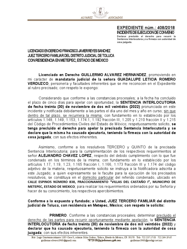 408-18 INC-Preclusion y Firmeza de Interlocutoria-Requerimiento | PDF ...