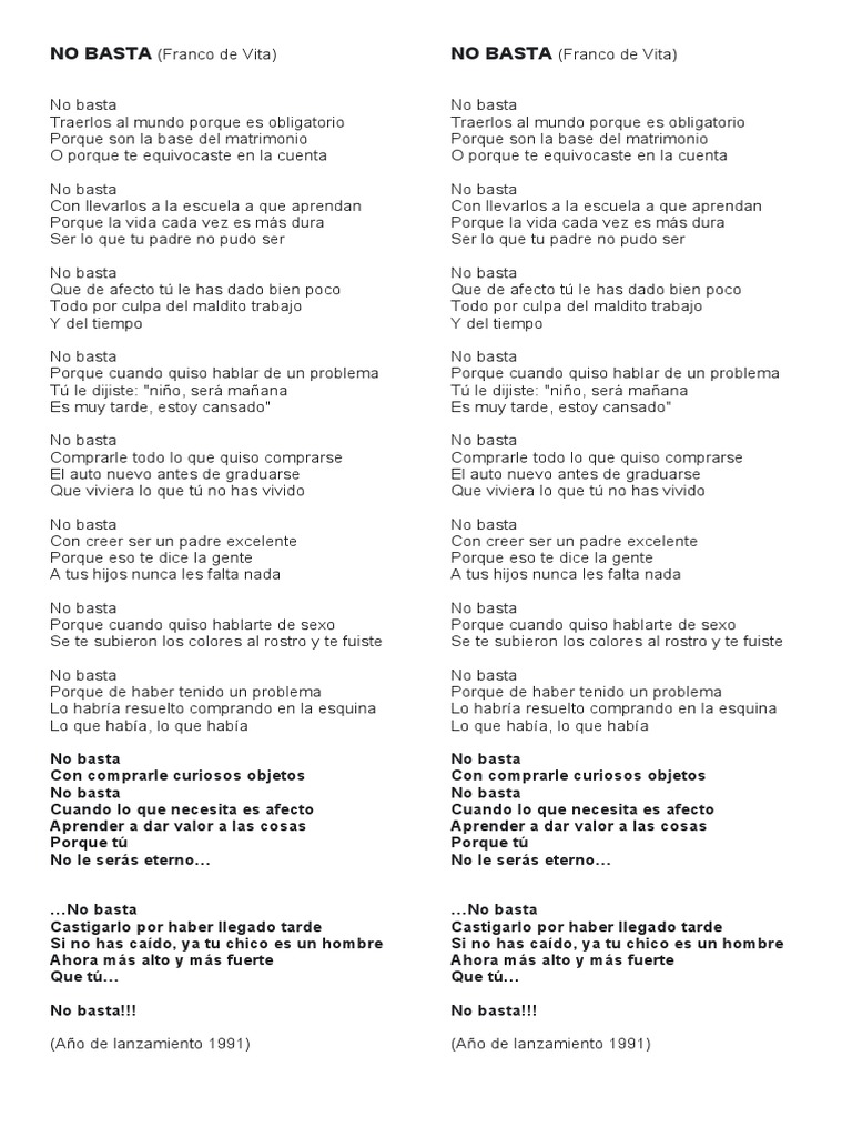 Cancion No Basta Letra | PDF