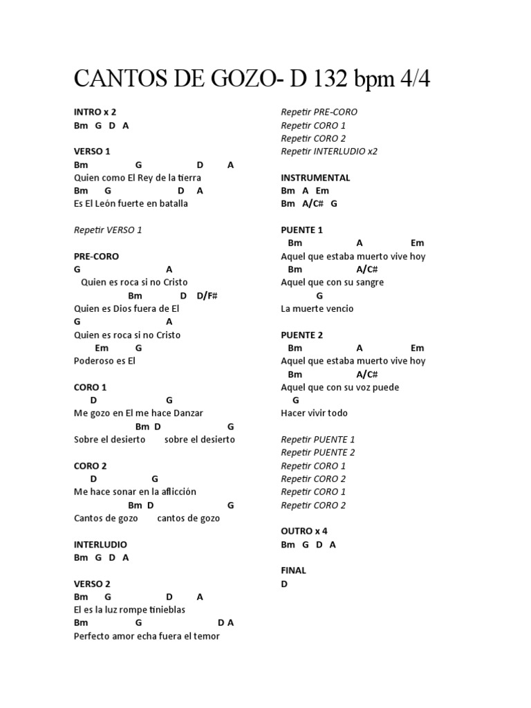 Cantos de Gozo - D 132 BPM 44 | PDF