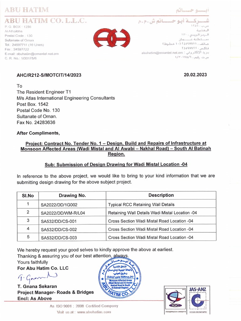 R212 Letter To Atlas - 14 - 20.02.2023 - Submission of Design Drawing ...