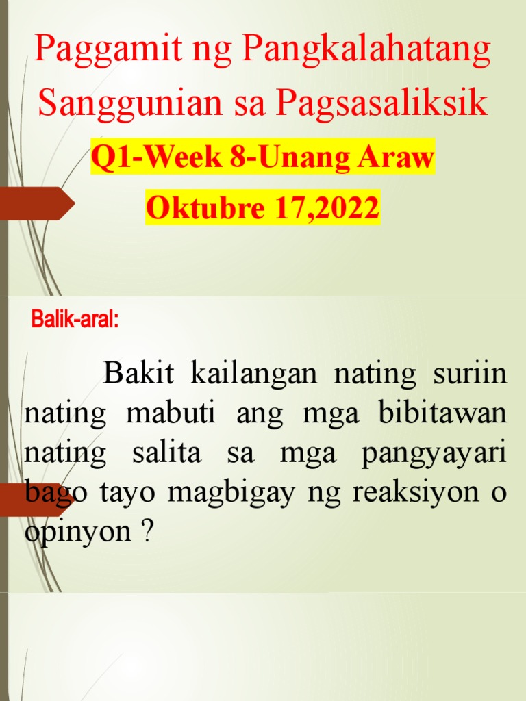 Filipino-Q1-week-8 - Unang Araw | PDF