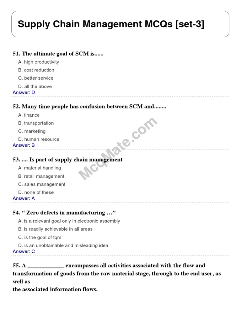 Supply Chain Management MCQs Set 3 | PDF