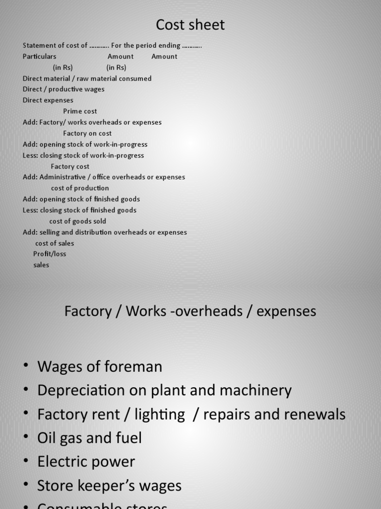 Cost Sheet | PDF