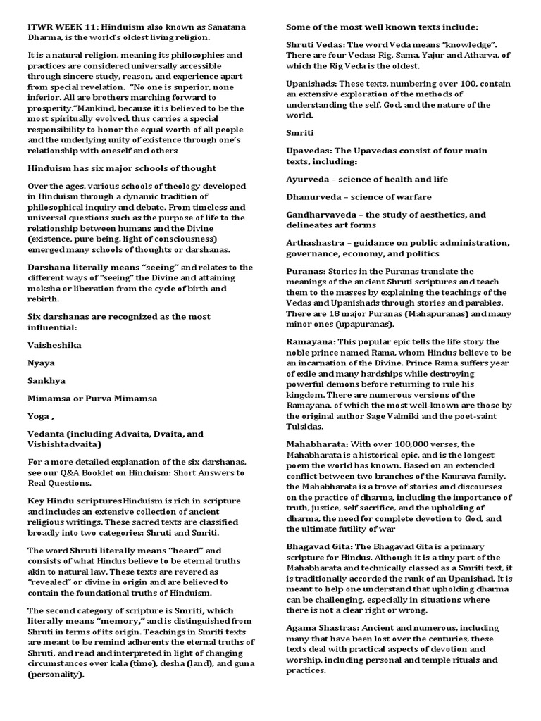Handout Week 11 Diass Itwr | PDF | Vedas | Religious Belief And Doctrine