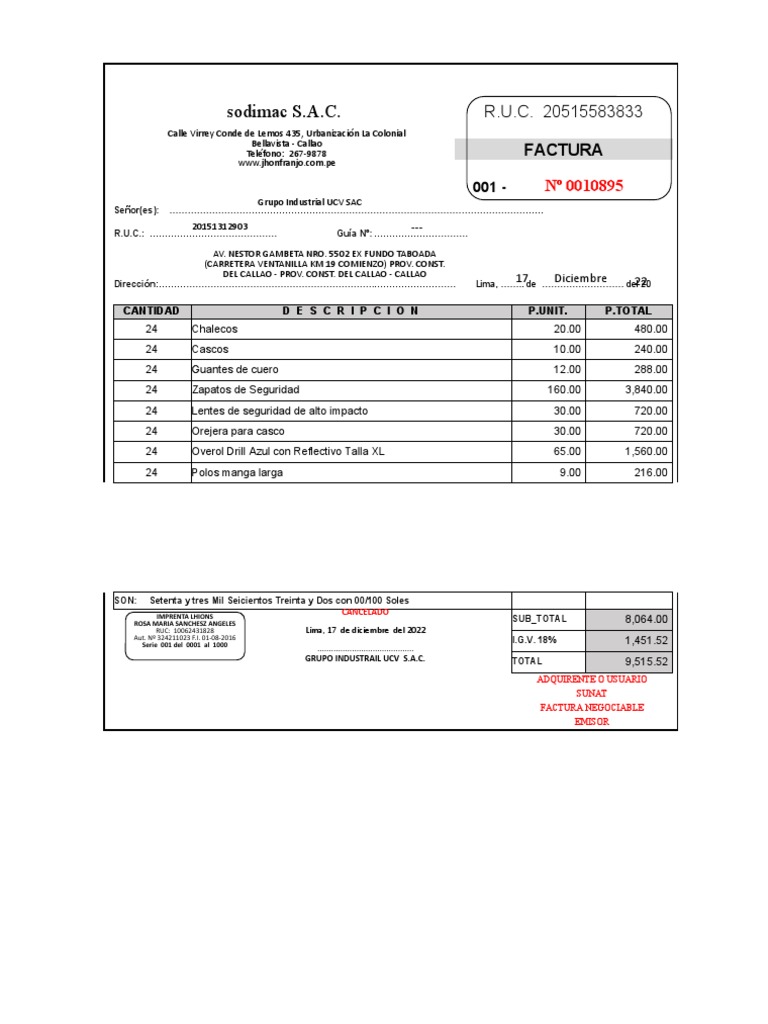 Factura de Compra de Equipos de Seguridad | PDF