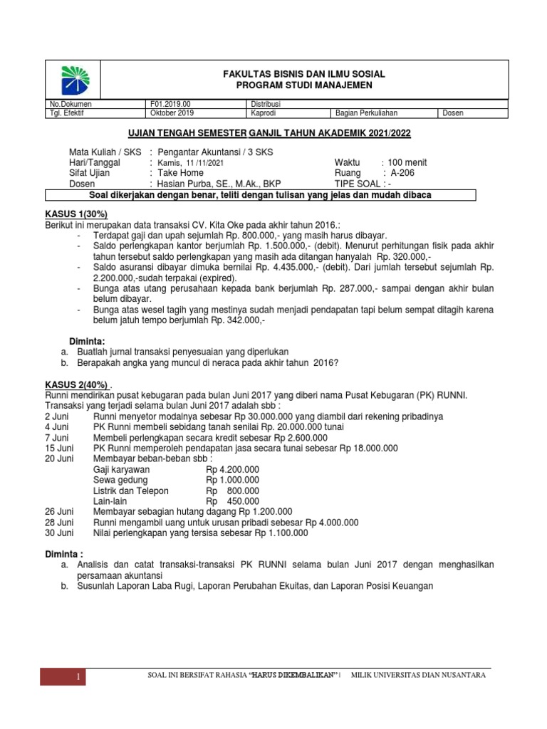 Soal Uts Akuntansi PDF | PDF