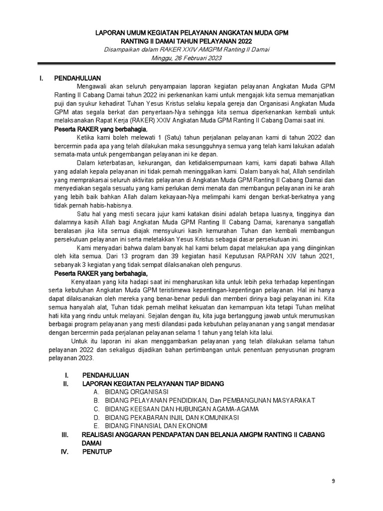 Laporan Program Dan Pelayanan | PDF