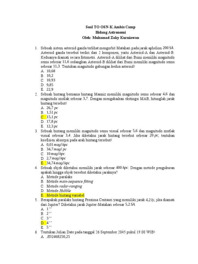 Soal & KJ Astronomi | PDF