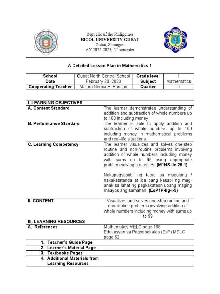 DLP in Math 1 Day 1 | PDF