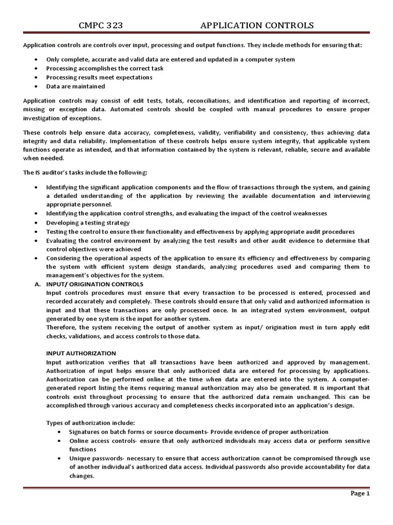 Chapter 6 Application Controls Notes Pdf