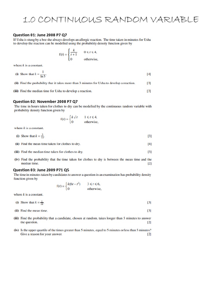Continuous Random Variable PDF | PDF