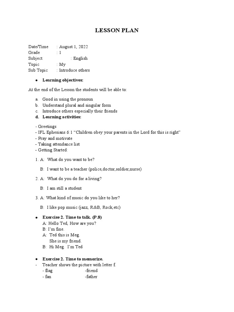 LESSON PLAN Grade 3 UK | PDF