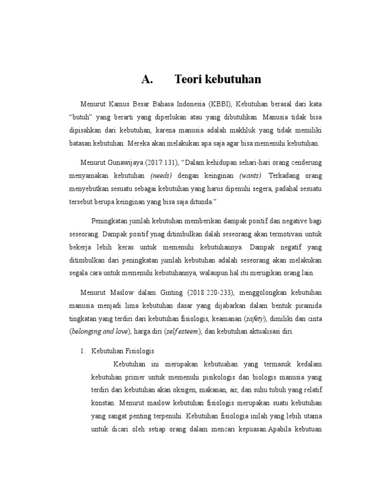 Teori Kebutuhan | PDF