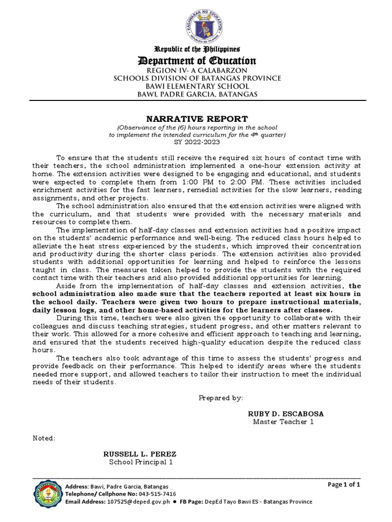 NARRATIVE REPORT Blended 6 Hours PDF | PDF