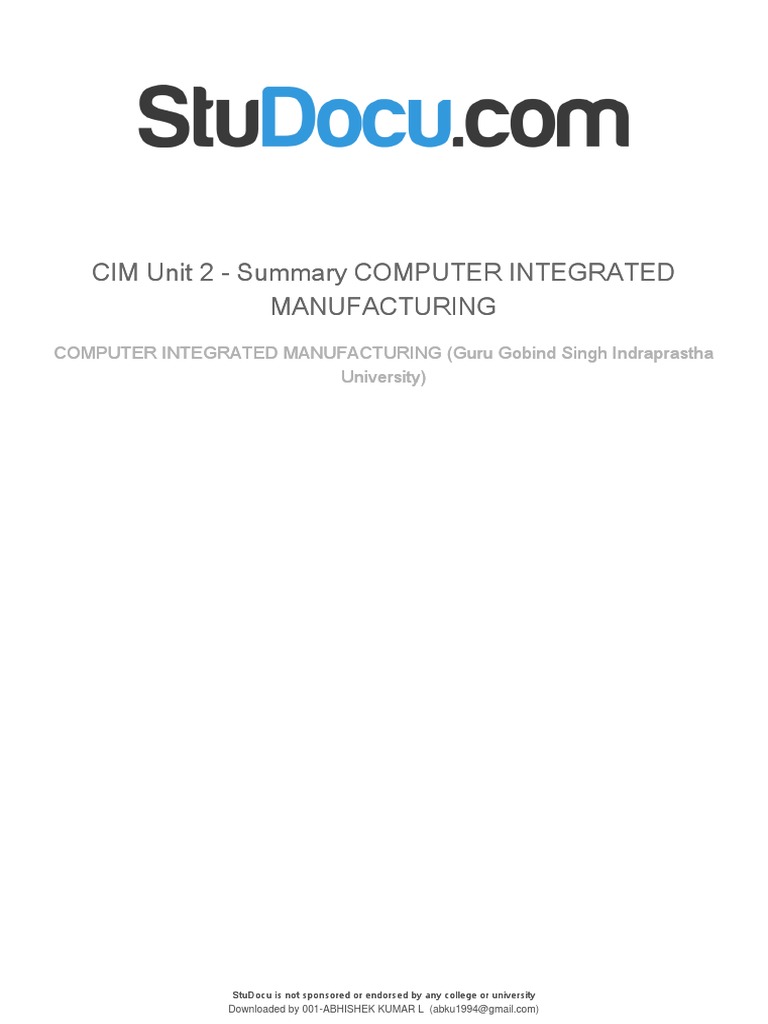 Cim Unit 2 Summary Computer Integrated Manufacturing | PDF
