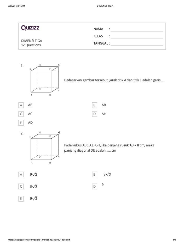 Quiziz Dimensi Tiga PDF | PDF