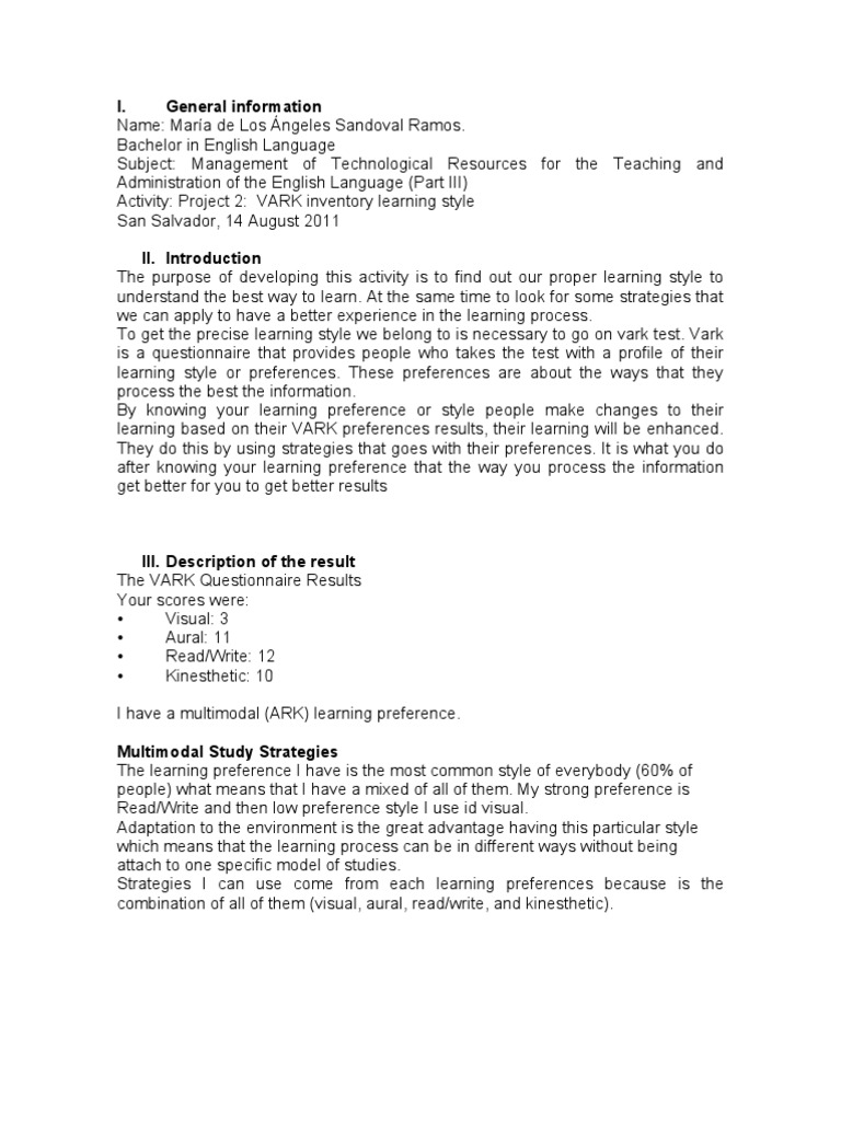 Report Vark | PDF | Learning Styles | Educational Psychology