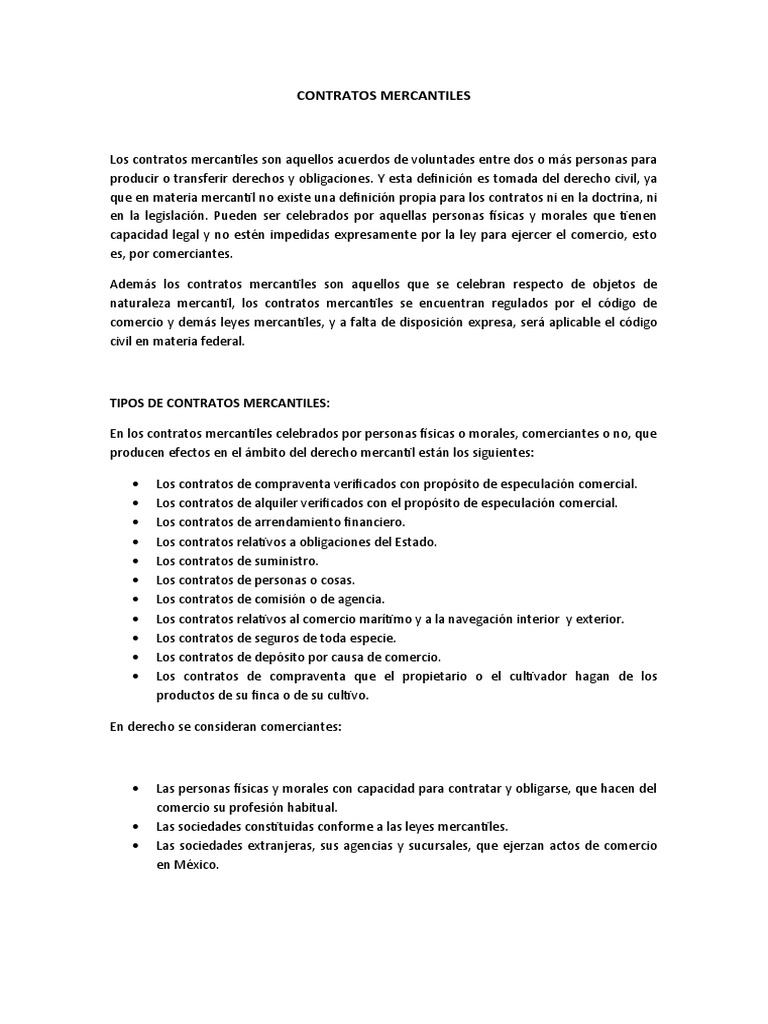 Tipos de Contratos Mercantiles | PDF