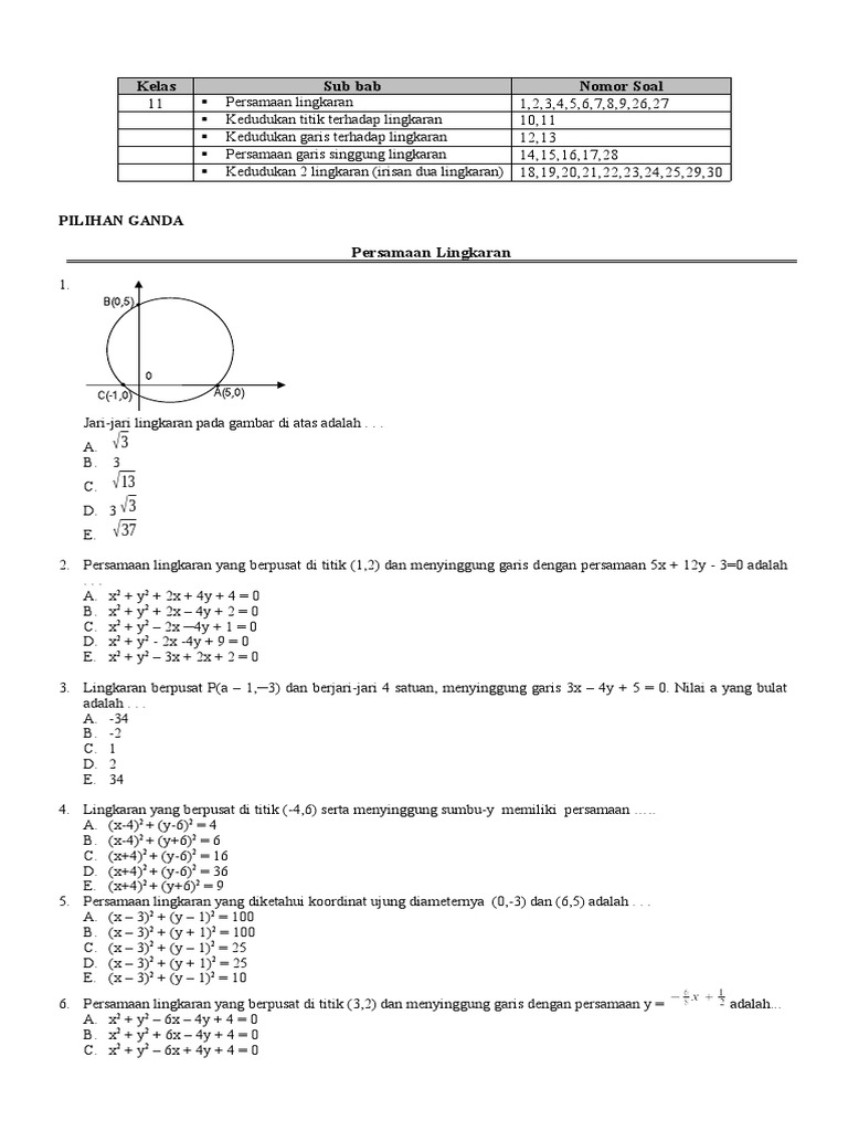 MTK Minat Kelas 11 Lingkaran | PDF