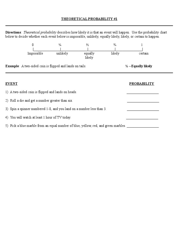 Theoretical Probability Worksheet 1 | PDF
