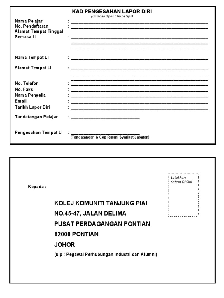 Kad Pengesahan Lapor Diri - 1 Page | PDF