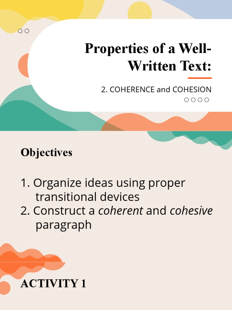 RW Week 2 COHERENCE COHESION - Student | PDF | Self-Improvement