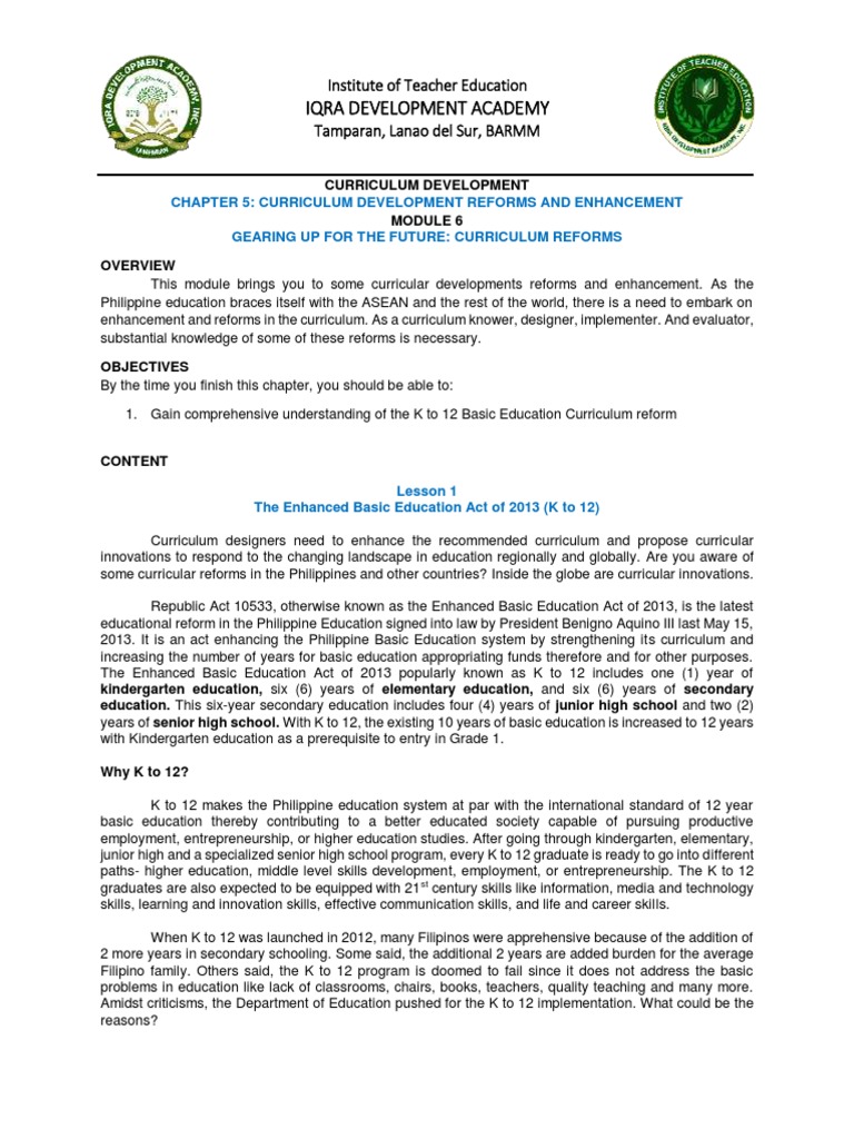 Gearing Up for the Future: An Overview of the K to 12 Basic Education ...