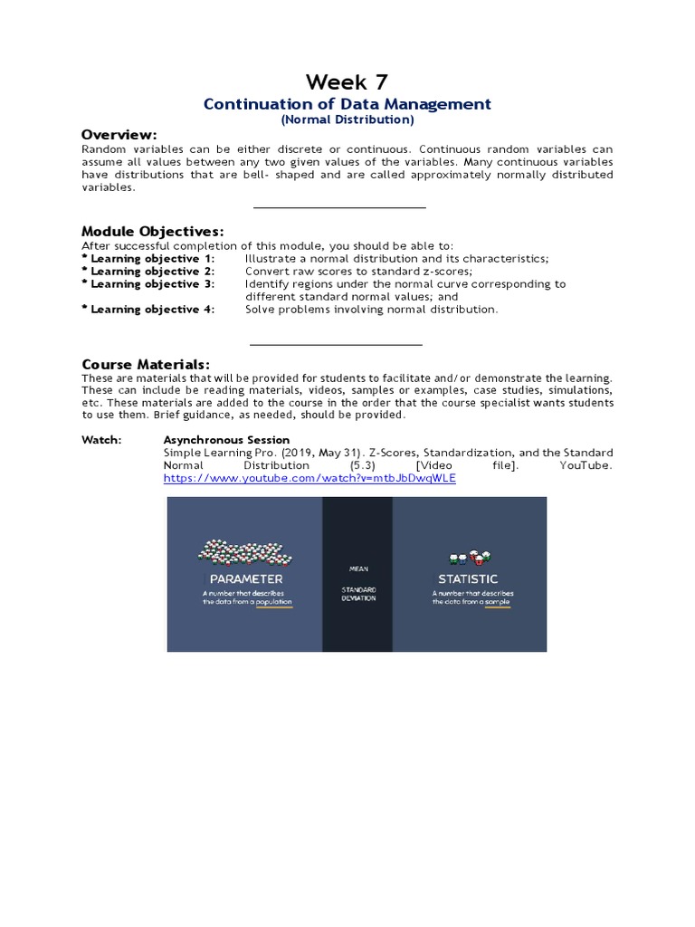 Module Week-7 | PDF | Probability Distribution | Normal Distribution