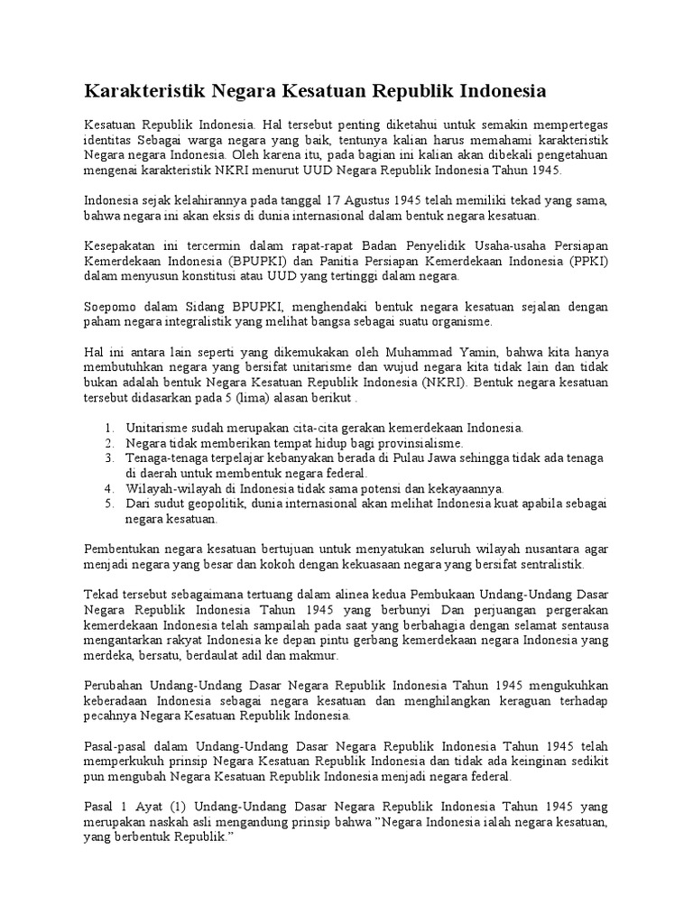 Karakteristik Negara Kesatuan Republik Indonesia Pdf 
