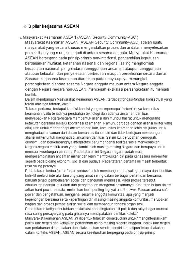 Pilar Kerjasama ASEAN | PDF