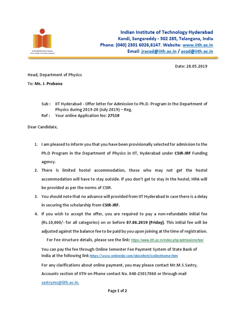 Offer Letter Prabana CSIR PDF | PDF | Career & Growth