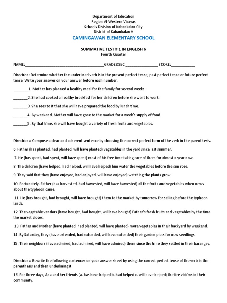 Summative Test in English 6 q4 | PDF | Language Arts & Discipline
