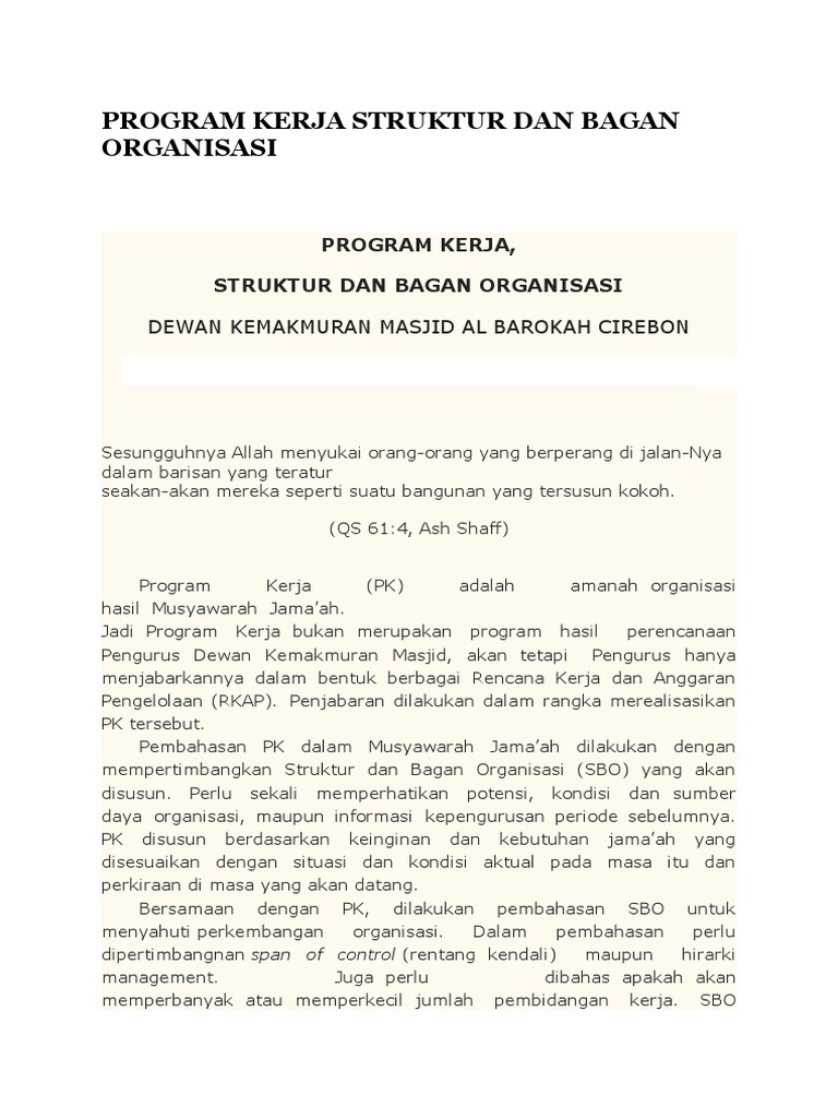 Program Kerja Struktur Dan Bagan Organisasi | PDF