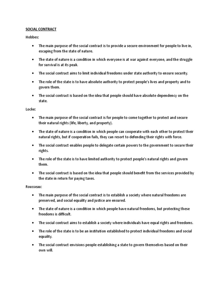 Social Contract Theories Compared | PDF | Social Science | Philosophy