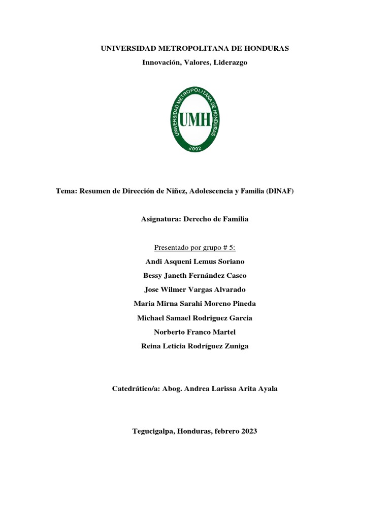 Creación y Funciones de DINAF en Honduras | PDF | Relaciones personales ...