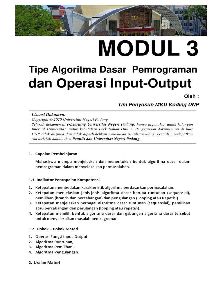 Modul 3 - TipeAlgoritmaDasar-InputOutput - Runtunan-01 PDF | PDF Modul 3 - TipeAlgoritmaDasar-InputOutput - Runtunan-01 PDF | PDF