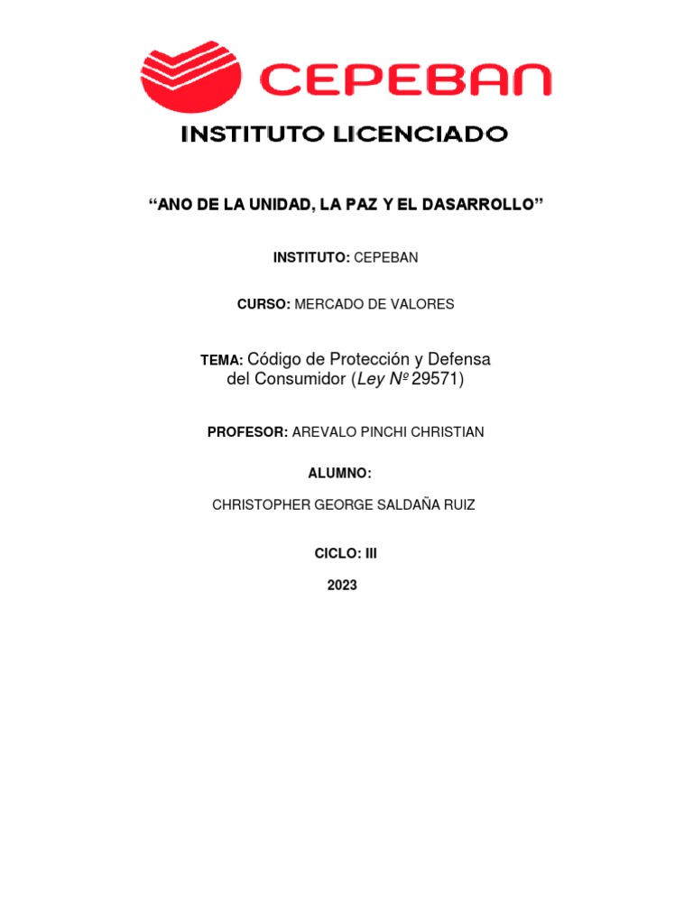 Código de Protección y Defensa Del Consumidor (Ley #29571) PDF | PDF